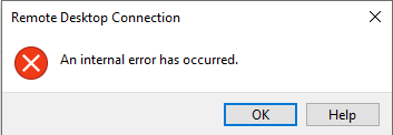 "An Internal error has occurred" while connecting to windows VM on ...