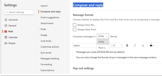 The text formats and appearance of incoming e-mails in my Outlook Mail ...