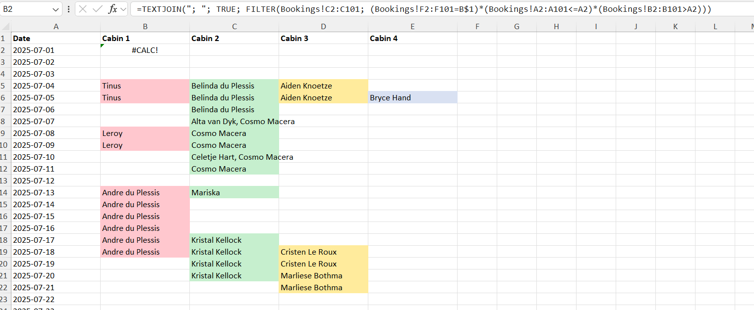 Im Getting A Calc Error With This Formula In Excel Textjoin True Filter Bookings C2