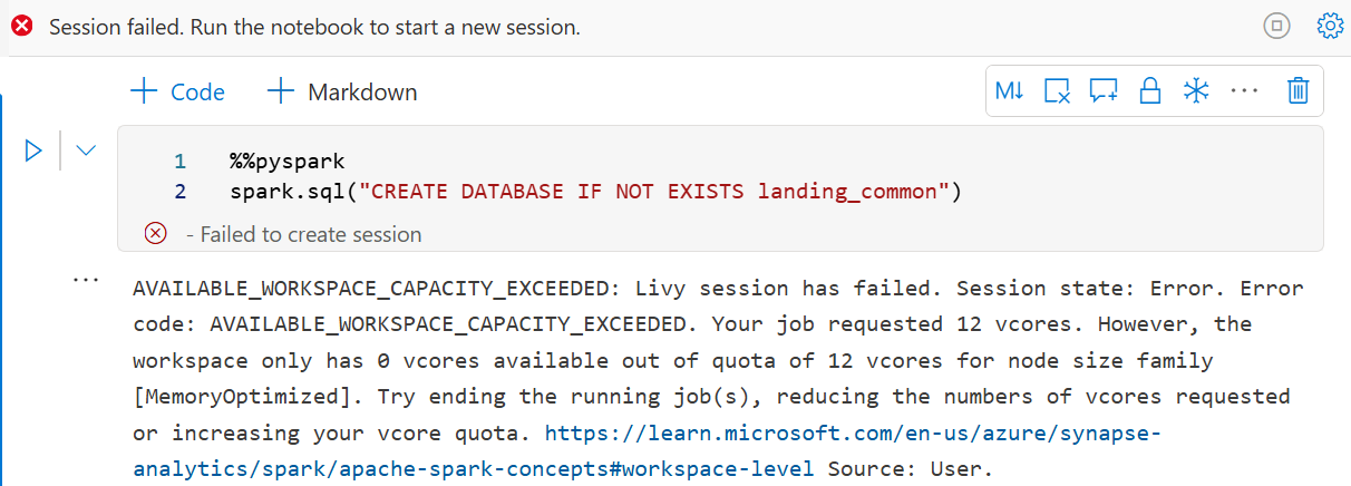 About LIVY error on Synapse Spark - Microsoft Q&A