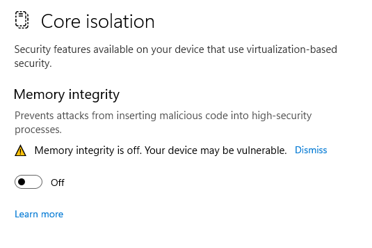 Core Isolation - Memory integrity (xhunter1.sys) - Microsoft Q&A