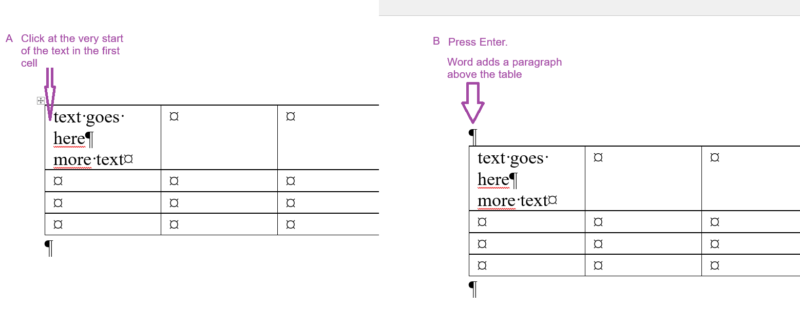 How do I insert text above a full-page table in Word - Microsoft Q&A