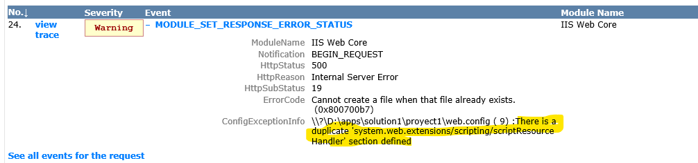 Error 500.19 in server with IIS 10 after deployment a new version of a web services - Microsoft Q&A