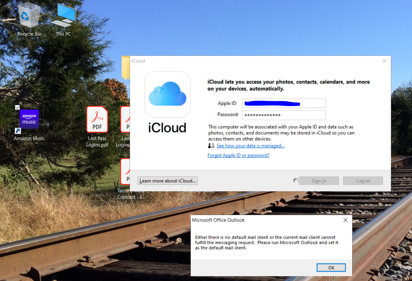 icloud sync issue: Either there is no default mail client or the ...