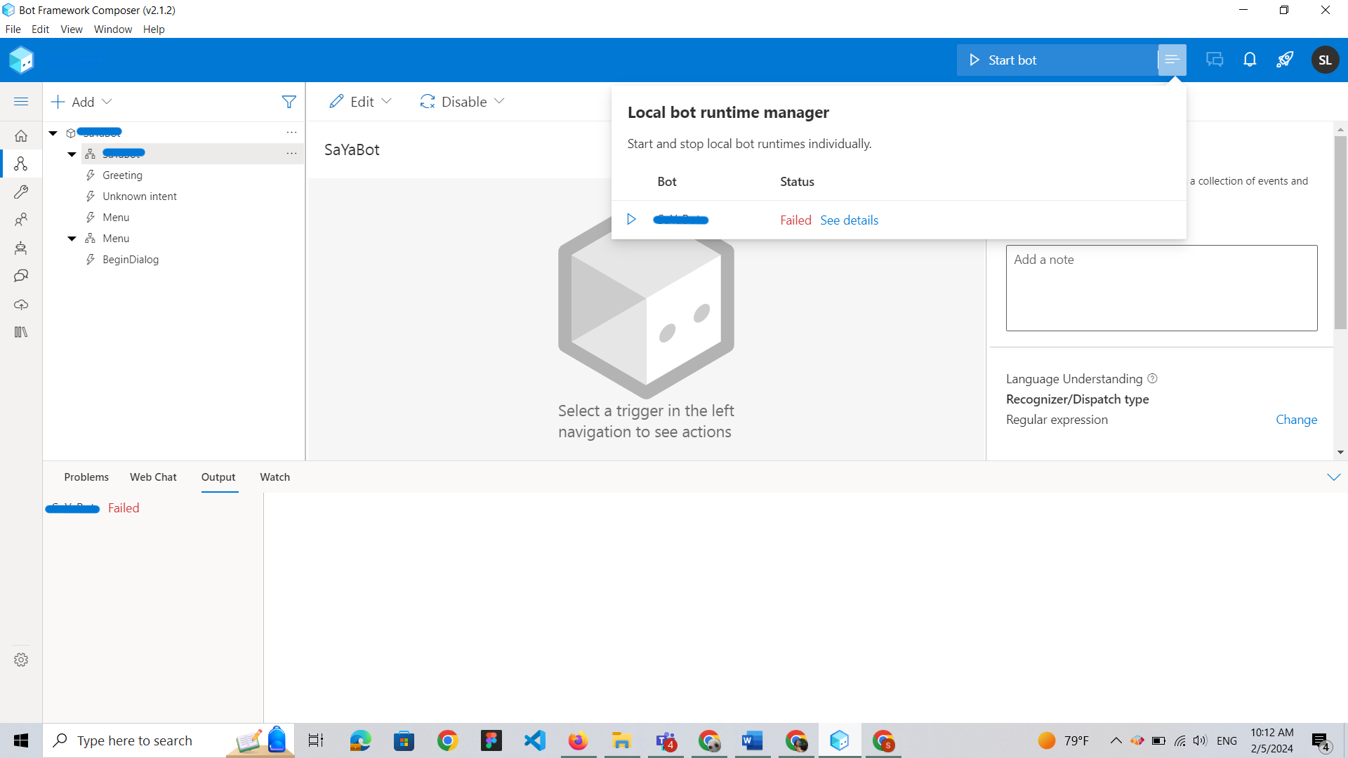 Bot Framework Composer - Start Bot Failure Output - Microsoft Q&A Bot Framework Composer - Start Bot Failure Output - Microsoft Q&A