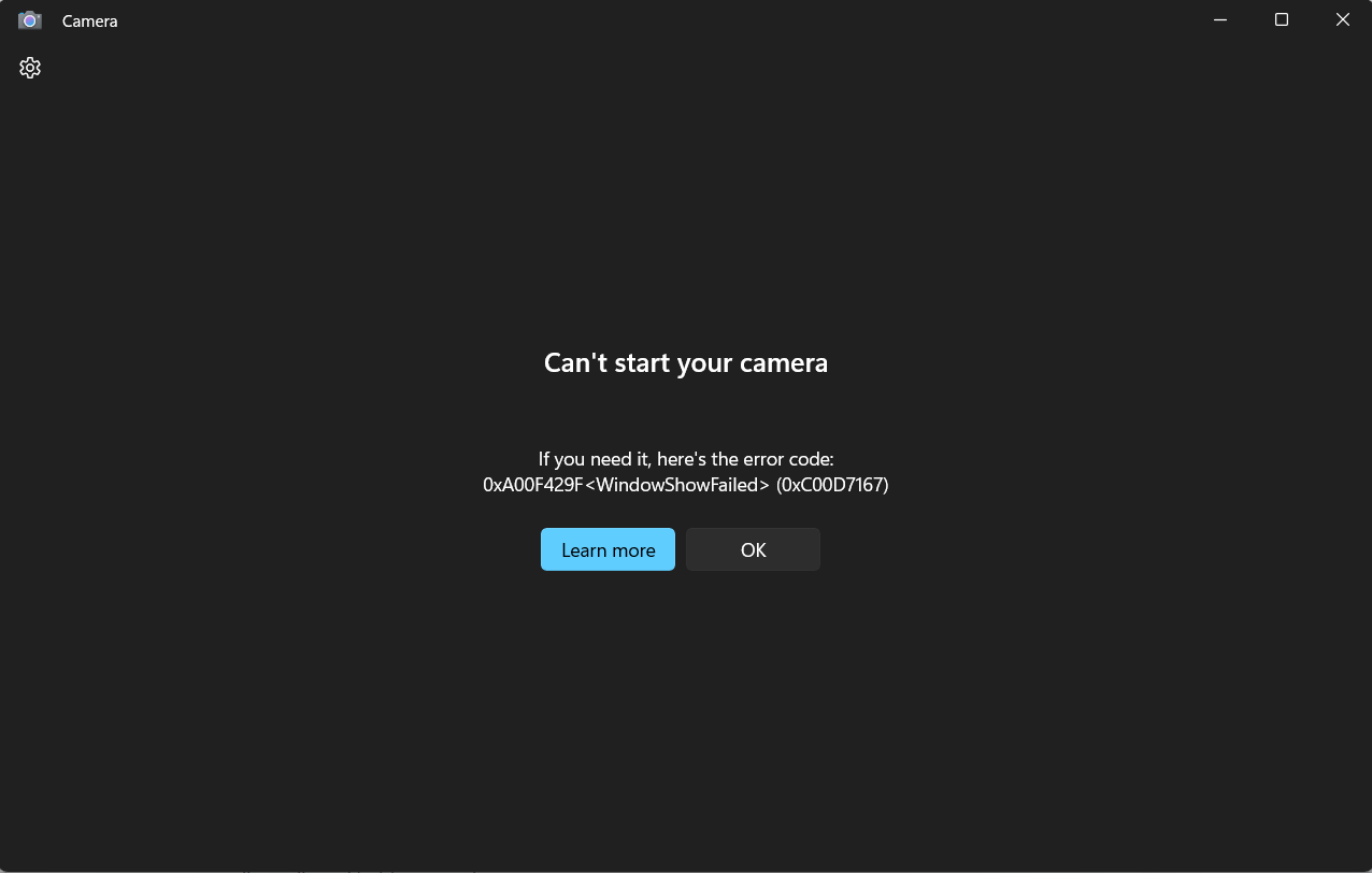 Cant run my integrated camera. I keep getting this error: 0xA00F429F ...