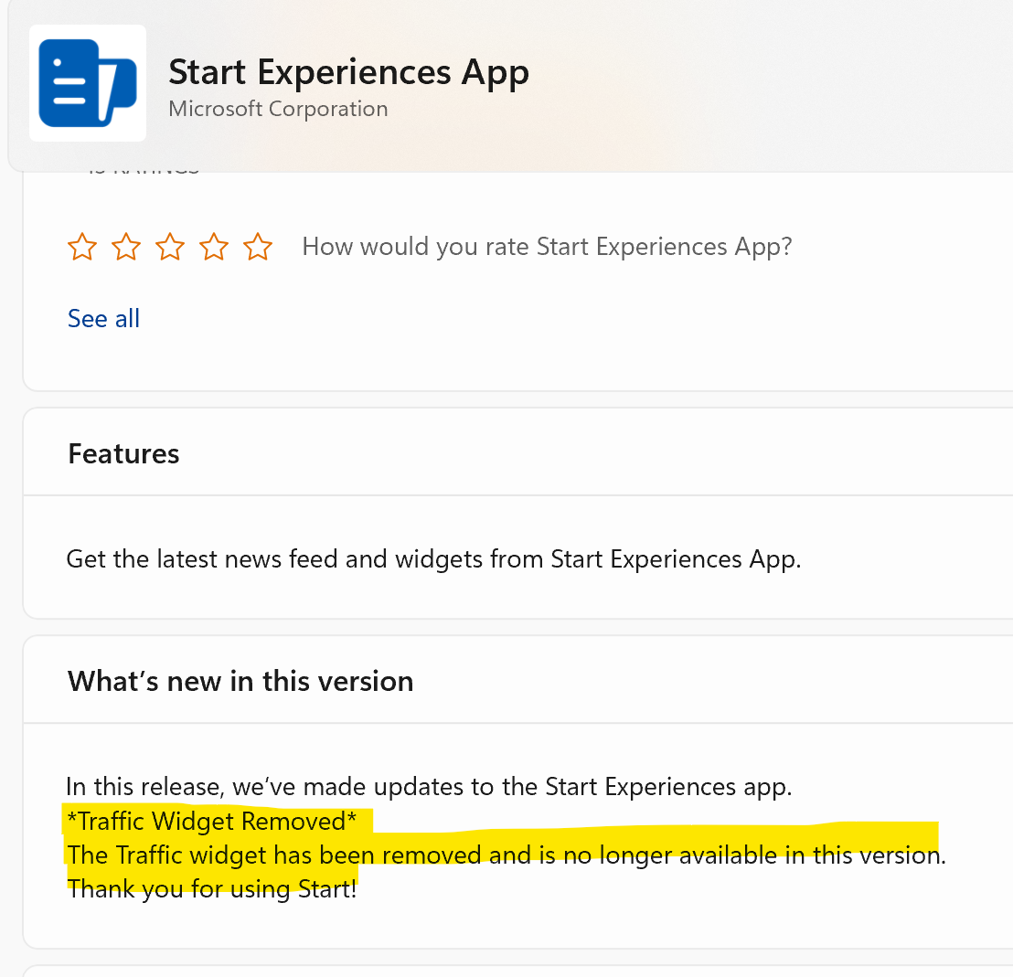 "Unable to pin Traffic widget at this time, try again later" - Microsoft Q&A