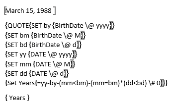 How to use a field code to calculate age from birthdate in MS Word ...