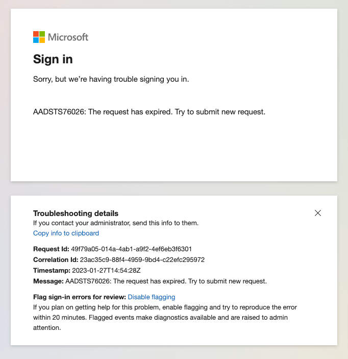 Why is a sign in request from My Apps always expired? - Microsoft Q&A