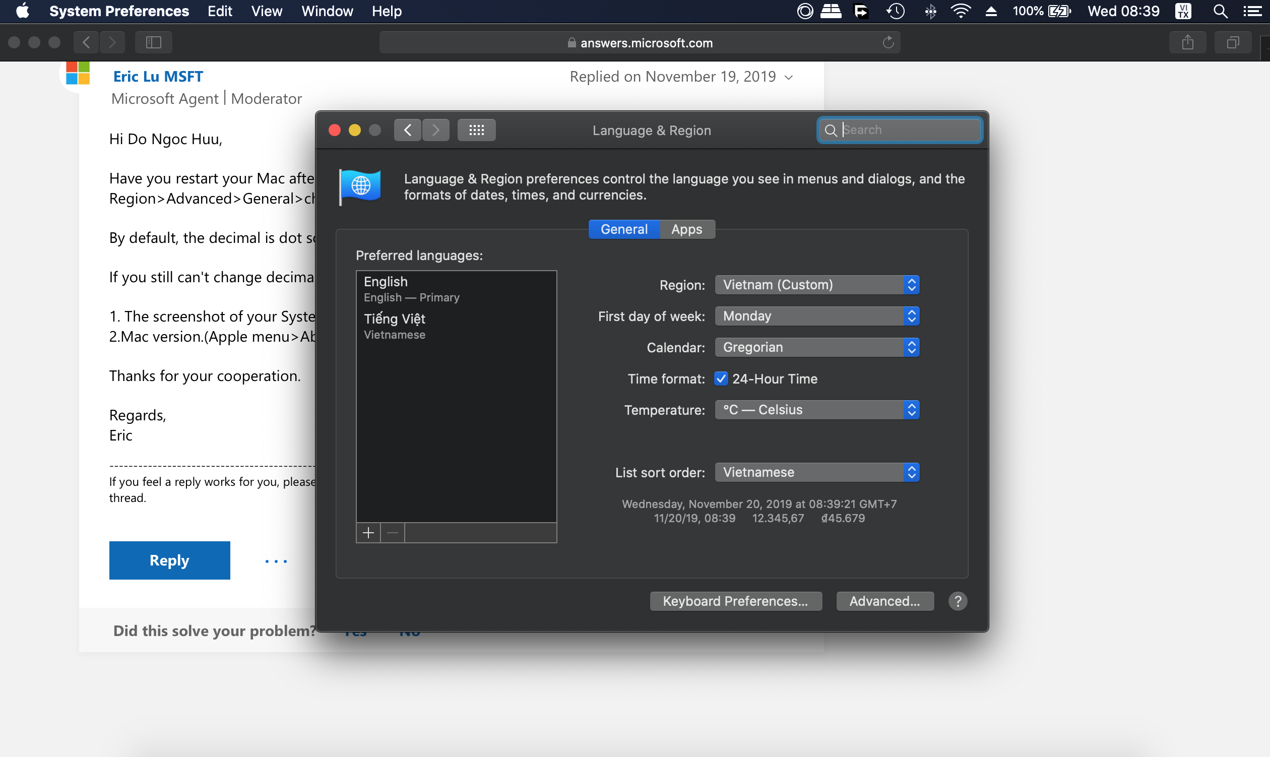 Change decimal symbol from comma to dot using Mac Catalina - Microsoft Q&A