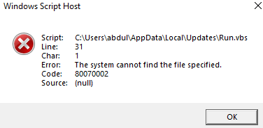 Window Script Host Error 80070002 - Microsoft Q&A