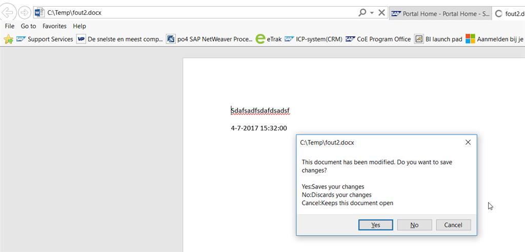 Annoying popup displays: Pop-up 'This document has been modified, do ...