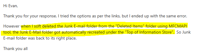 Junk email folder moved to other subfolder, how to repair? - Microsoft Q&A