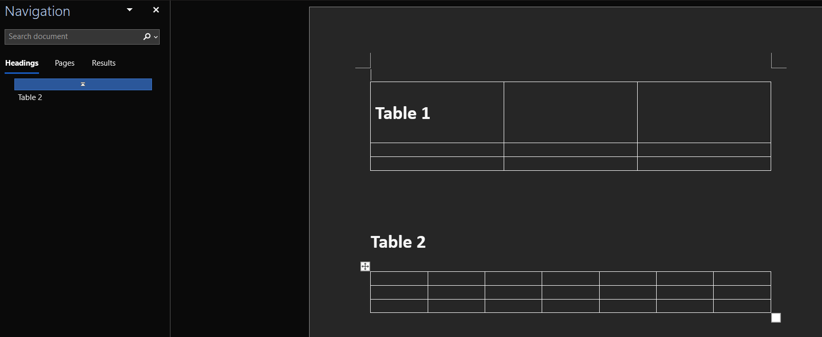Word; Using the Navigation Pane with tables - Microsoft Q&A
