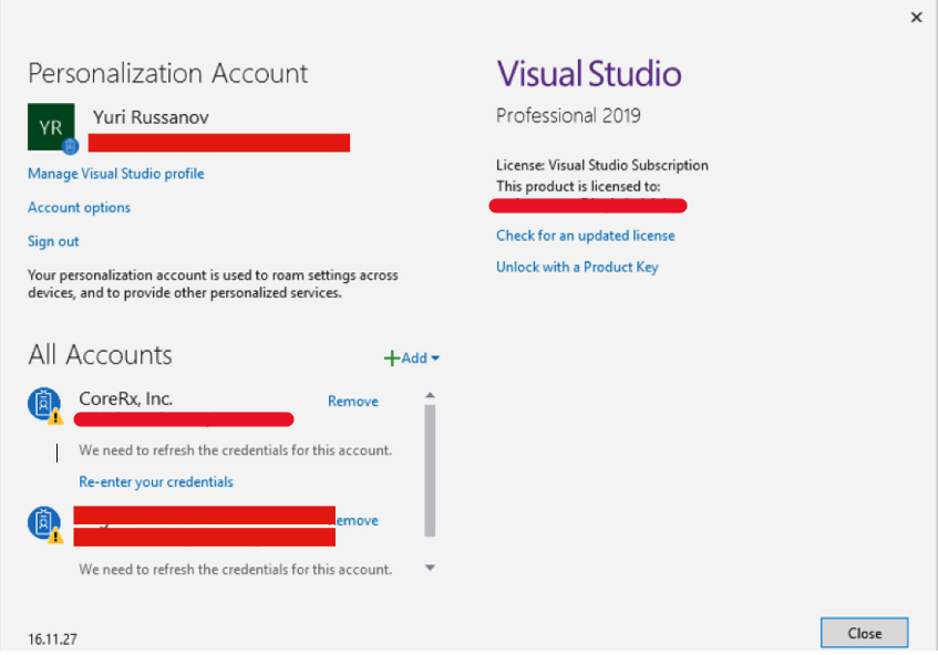 Visual Studio 2019 All accounts issue - Microsoft Q&A