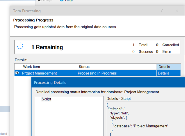 Cube processing showing rowcount instead of "Processing in progress"? - Microsoft Q&A