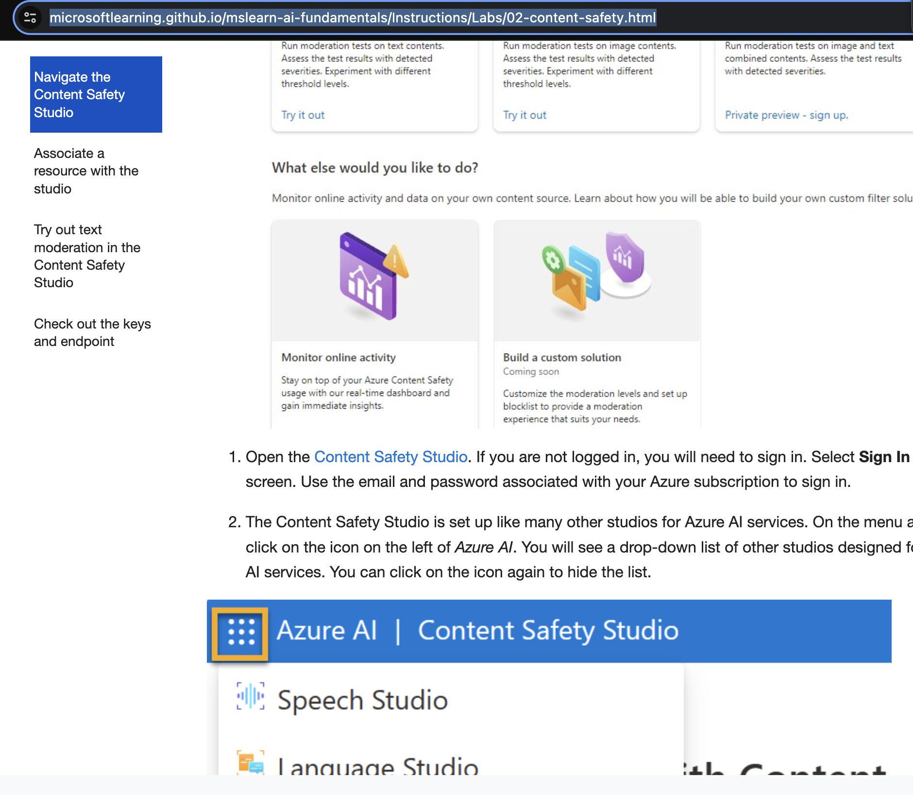 Is the azure content safety link provided in the self paced learning ...