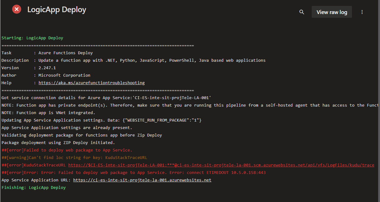 Azure Devops failing to deploy Logic App. Error: Failed to deploy web package to App Service ...