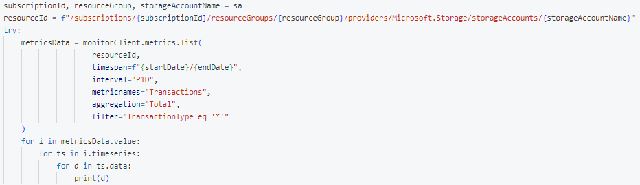 Retrieving Transaction Data For Azure Storage Account using SDK ... Retrieving Transaction Data For Azure Storage Account using SDK ...