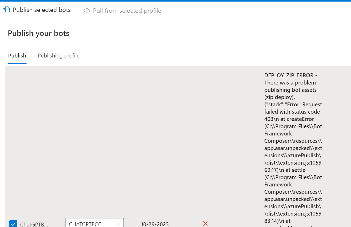 Unable To Publish Bot On Bot Framework Composer Microsoft Qanda