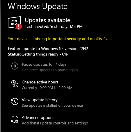 Windows 10 Laptop won't update to 22H2 - Microsoft Q&A