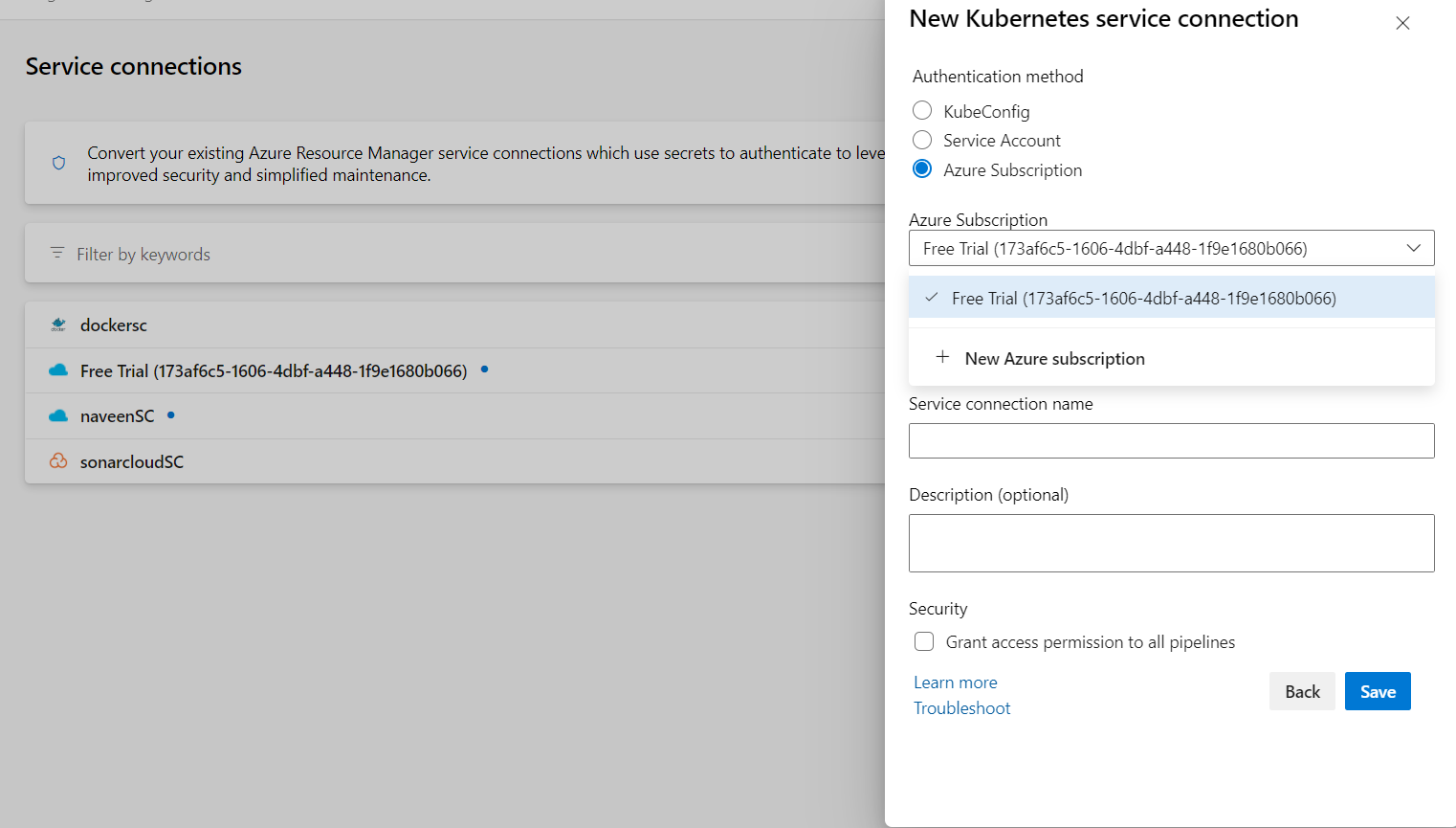 Aks Unable To Create Kubernetes Service Connection Loading Clusters Microsoft Qanda 