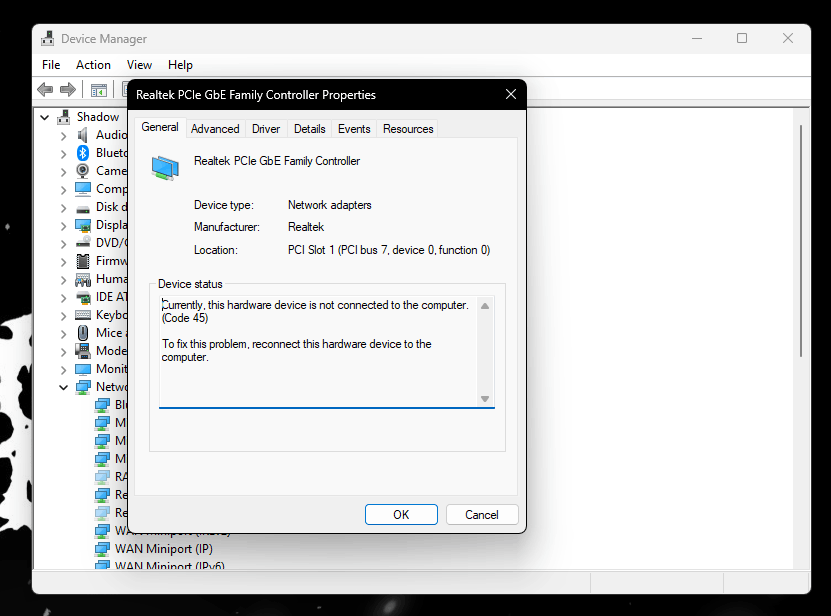 Motherboard Ethernet adapter showing as disconnected in device manager ...
