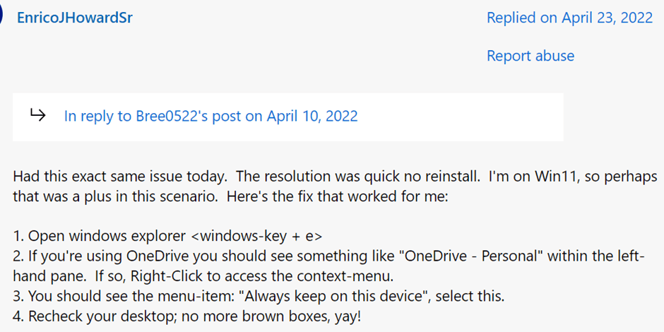 Brown box icon on some files. - Microsoft Q&A
