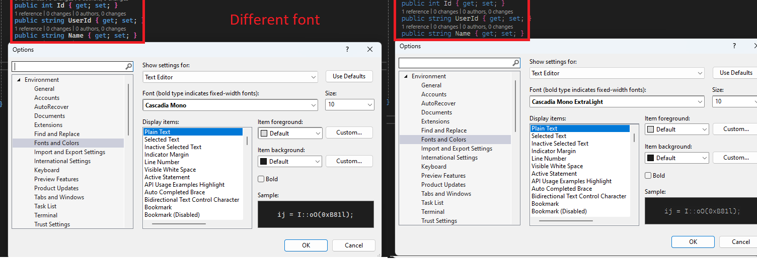 Changing font type within a font family does not work in Visual Studio ... Changing font type within a font family does not work in Visual Studio ...