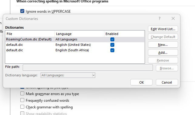 Custom Dictionary Dialogue Box is disabled - Microsoft Q&A