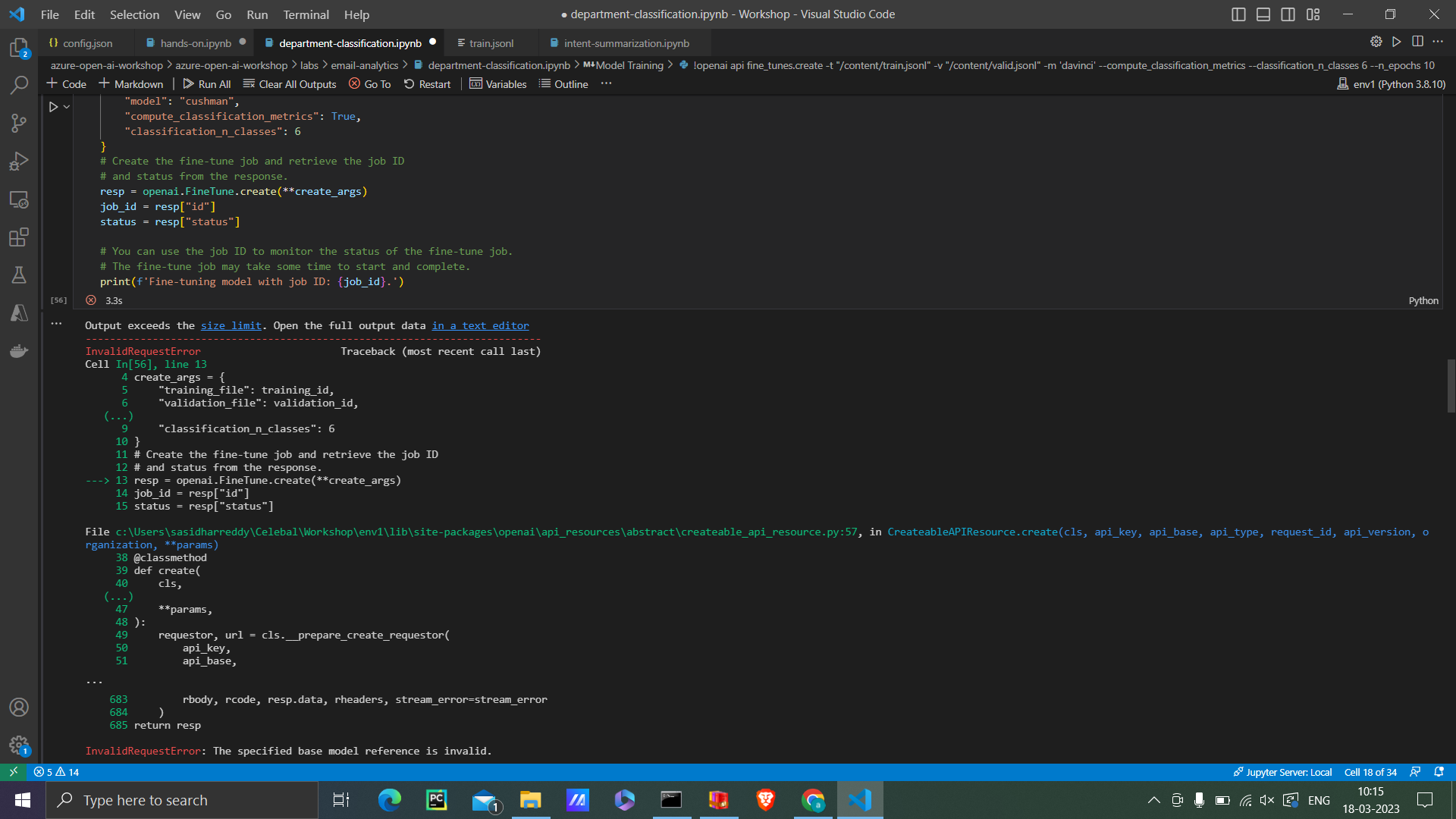 Getting error while finetuning gpt-3 model using azure apikey getting ... Getting error while finetuning gpt-3 model using azure apikey getting ...