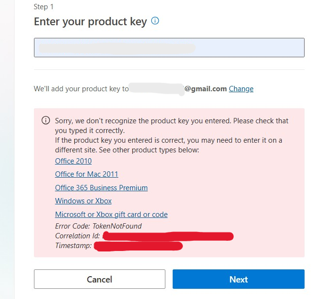 error message when inserting MS Office key product - Microsoft Q&A