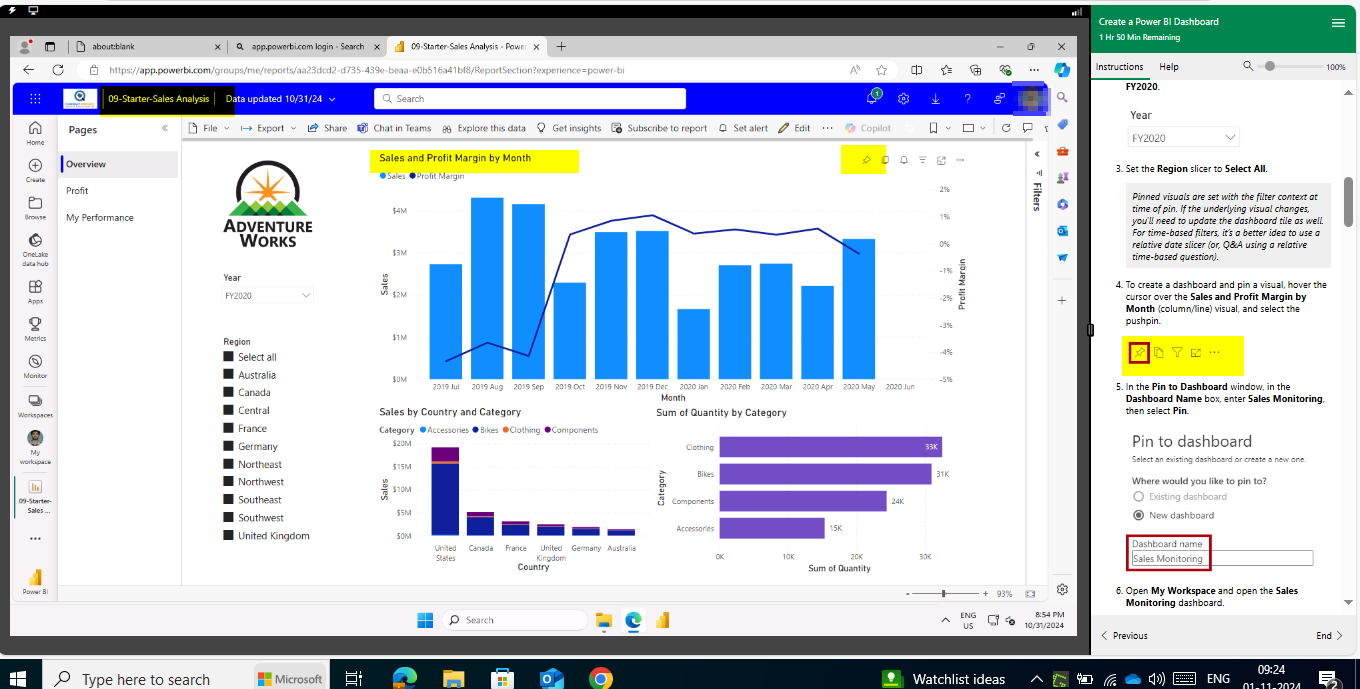 Create a Power BI dashboard, In the Lab session not able to find the ...
