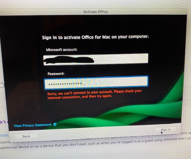 Office 365 Error Message "Sorry, we can't connect to your account ...