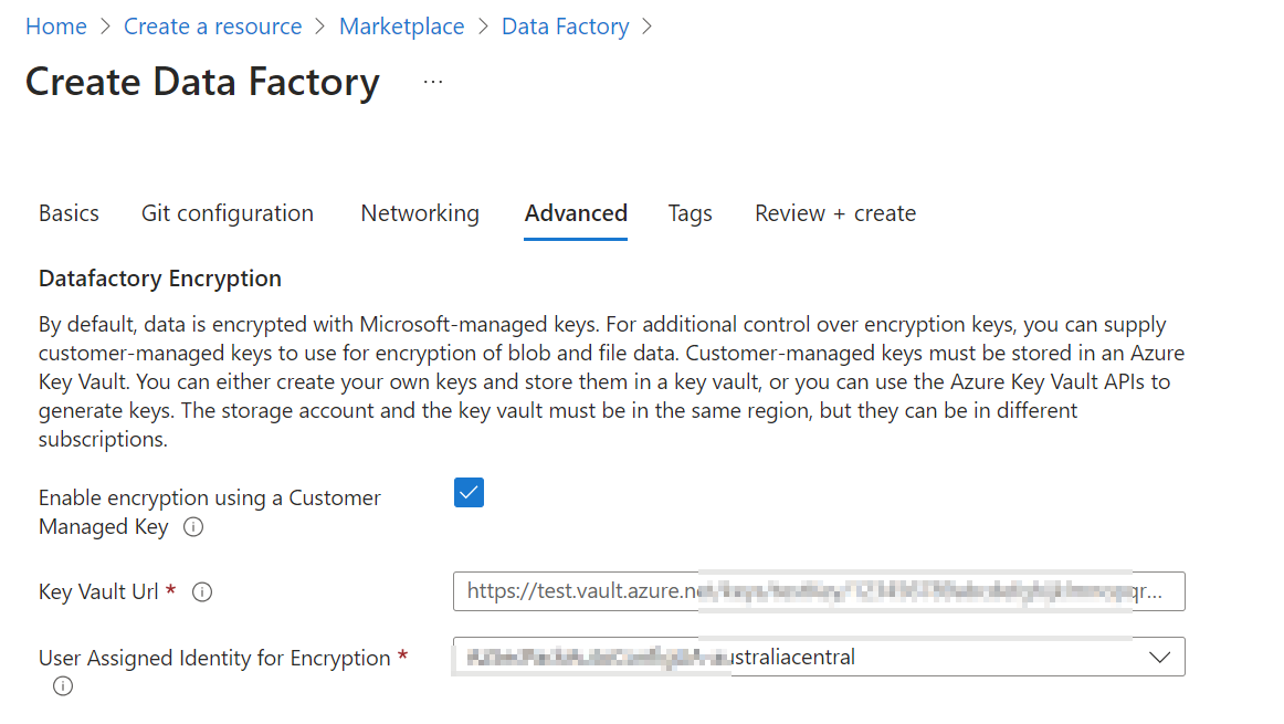 Creating ADF getting error on CMEK settings - Microsoft Q&A