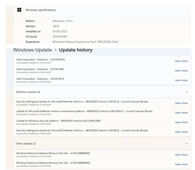 Windows 11 24H2 version OS installation and updates completed on dated ...