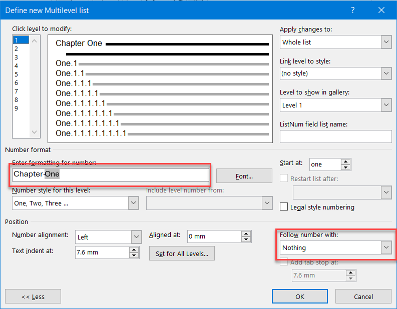How do I put multi level numbering in ms word document without ...