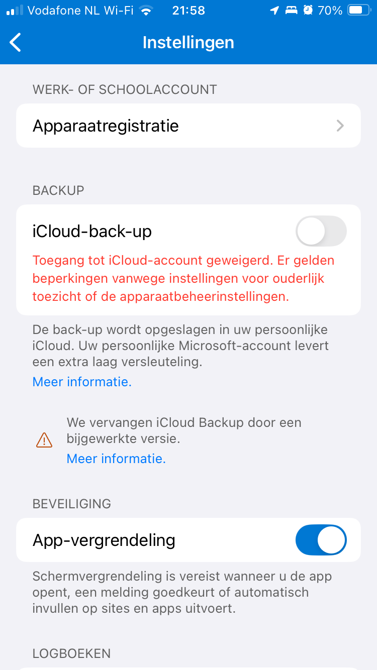 Authenticator - No Backup possible - Reason parents Control - Microsoft Q&A