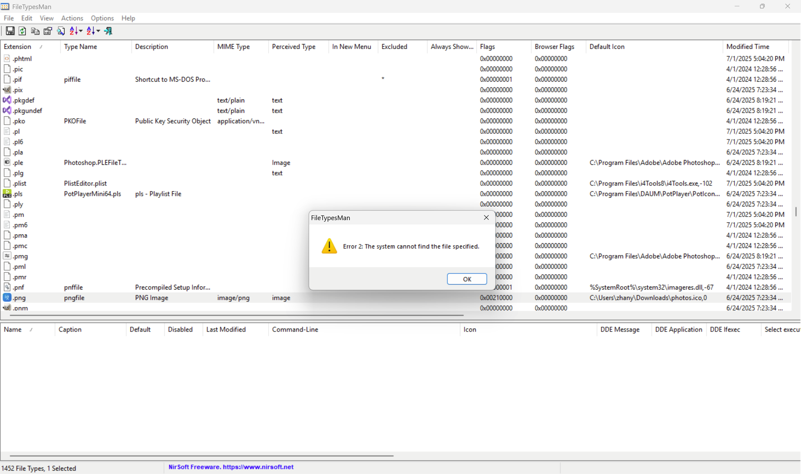 Error When Changing .PNG File Icon with FileTypesMan on Windows 11 – "The system cannot find the ...