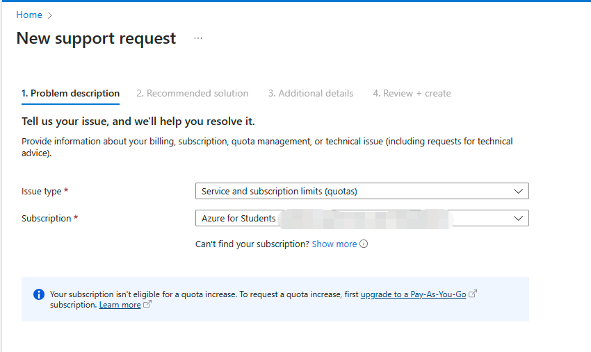 Issue with Unable to Create B2ats v2 Virtual Machine in Azure Student Subscription - Microsoft Q&A
