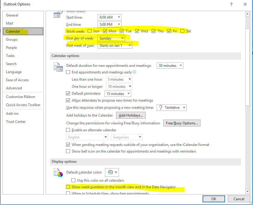 How do I change week numbers in Outlook to match my financial year and ...