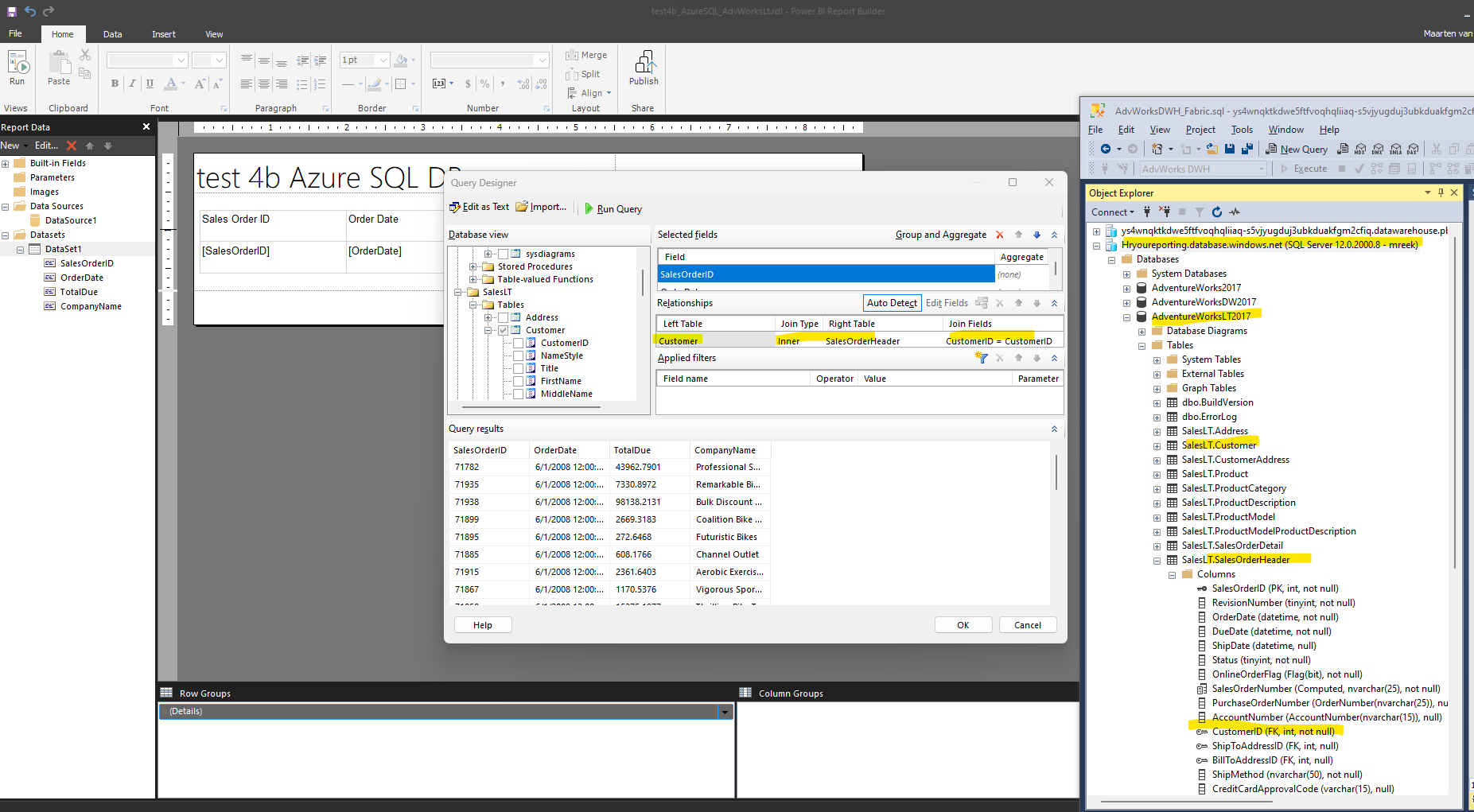 In Power BI Report Builder, in Query Designer, relationships that are ...
