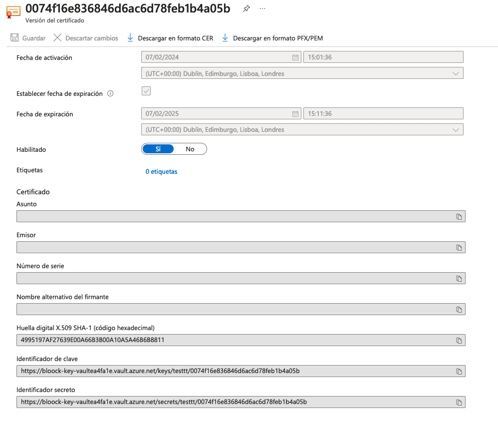 Create an azure key vault certificate with EC P-256K key, and with a subject CN=xxxx, do not ...