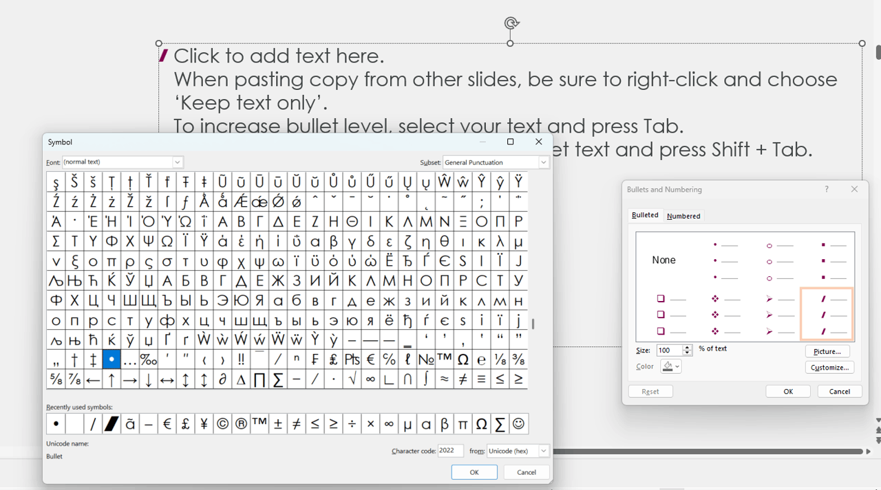 How can I re-use and re-colour non-standard bullet symbols in ...