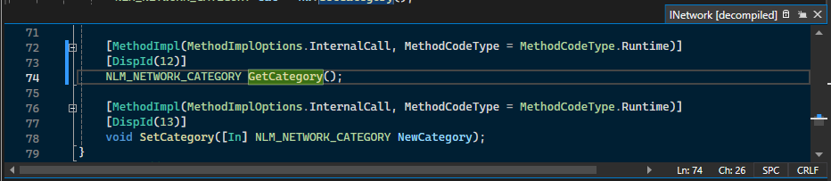 (Answered) INetwork::SetCategory( NetworkCategory.Public ); 'A null reference pointer was passed ...
