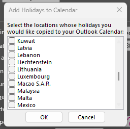 Country calendar not showing on "Add Holidays" list and cannot be ...