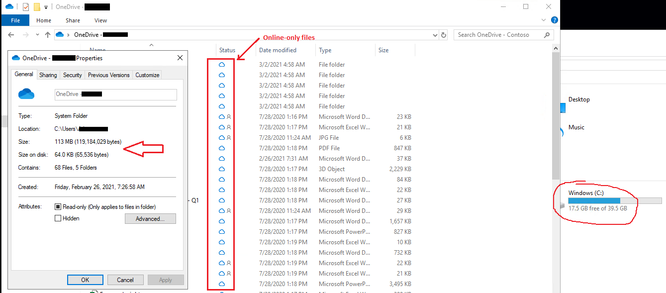 Onedrive/Sharepoint "Free up Space" not actually freeing up space ...