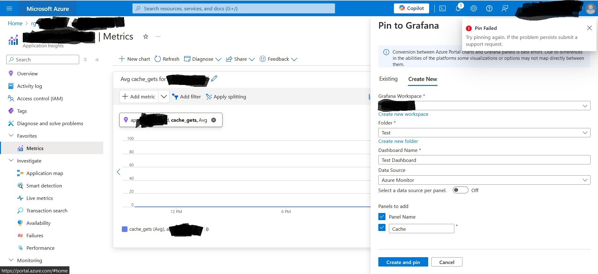 Issue Pinning App Insights Metrics To Azure Managed Grafana Microsoft Qanda