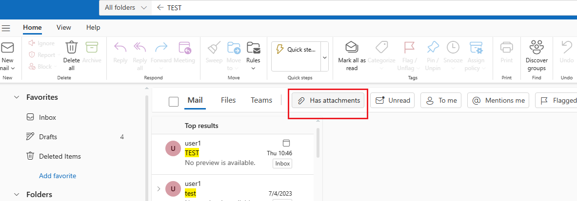 Outlook for web search missing attachments check box - Microsoft Q&A