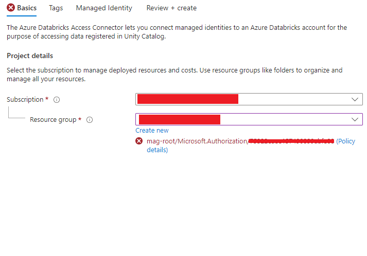 Error when creating Access Connector for Azure Databricks - Microsoft Q&A
